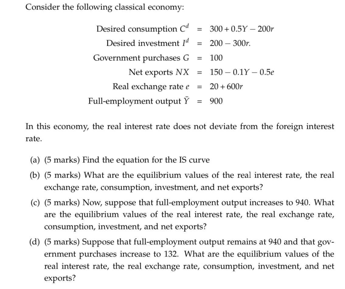 Solved Consider the following classical economy: ﻿Desired | Chegg.com