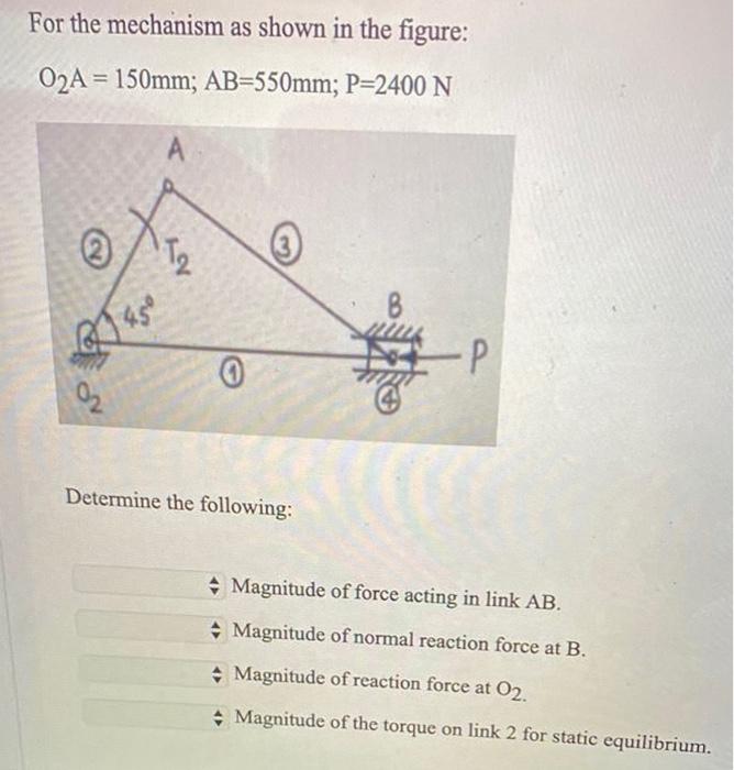 Solved For the mechanism as shown in the figure: O2A = | Chegg.com