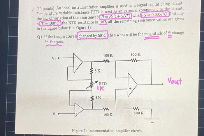 Solved 3. (10 points) An ideal instrumentation amplifier is | Chegg.com