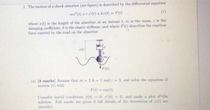 Solved 1. The motion of a shock absorber (see figure) is | Chegg.com