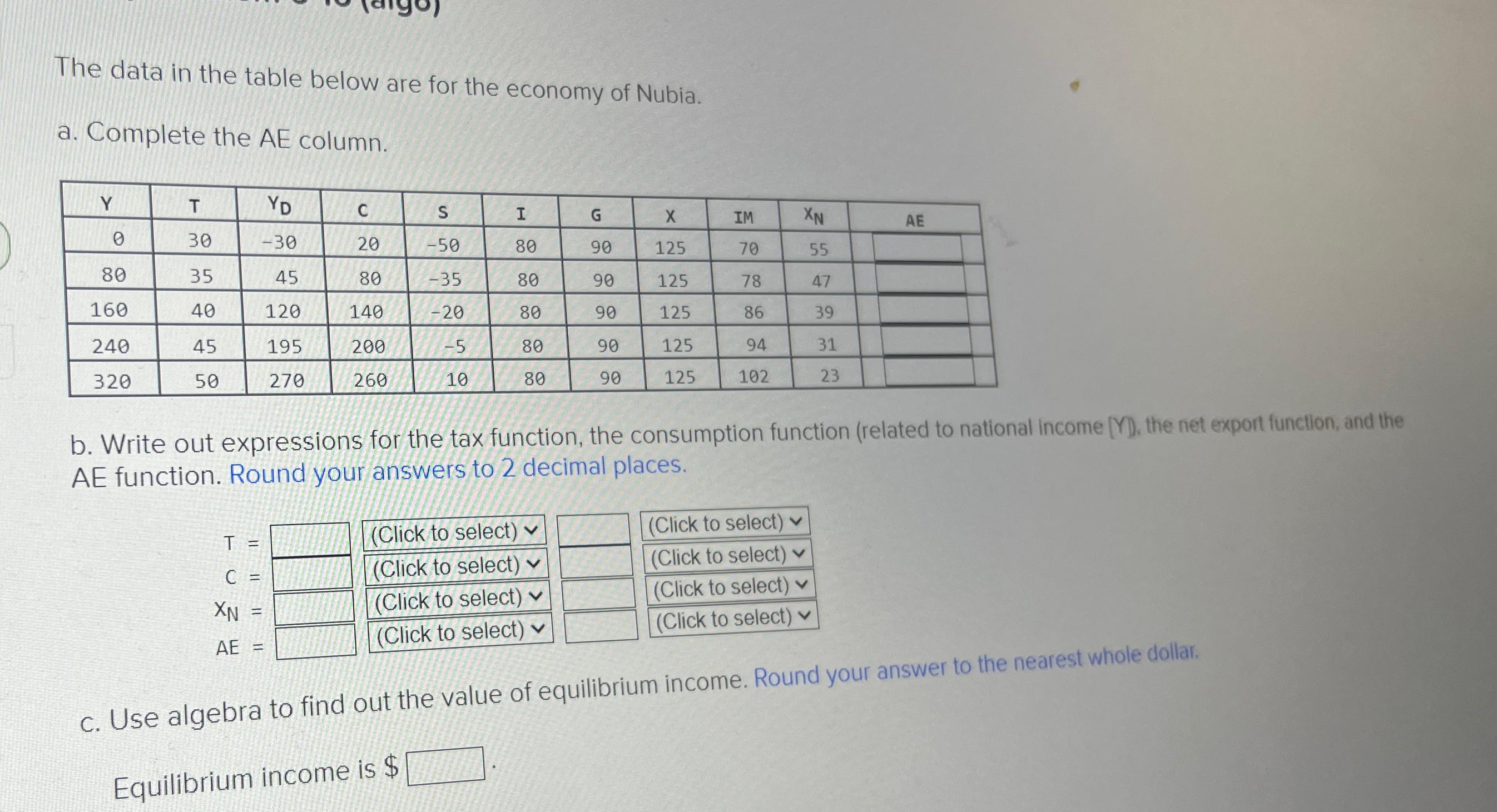 Solved The data in the table below are for the economy of | Chegg.com