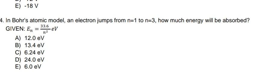 Solved 4. In Bohr's atomic model, an electron jumps from n=1 | Chegg.com