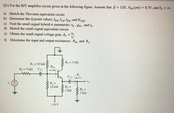 Solved Q1) For the BJT amplifier circuit given in the | Chegg.com