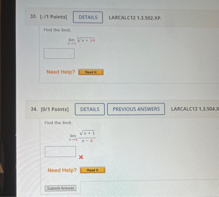 Solved LARCALC12 1.3.502.XP. Find the limit. limx→33x+24 | Chegg.com Solved LARCALC12 1.3.502.XP. Find the limit. limx→33x+24 | Chegg.com