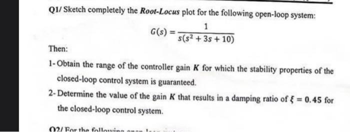 Solved Q1/ Sketch completely the Root-Locus plot for the | Chegg.com