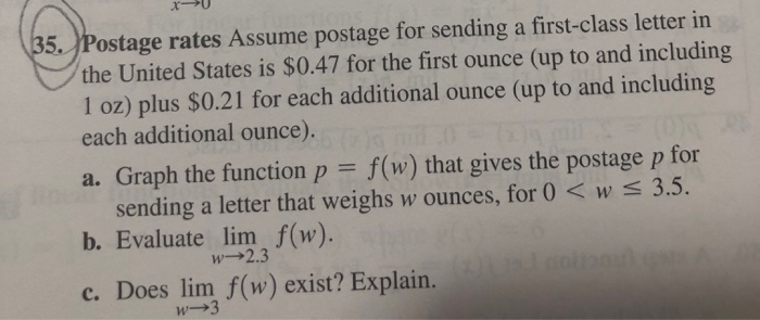 Solved 35. Postage rates Assume postage for sending a | Chegg.com