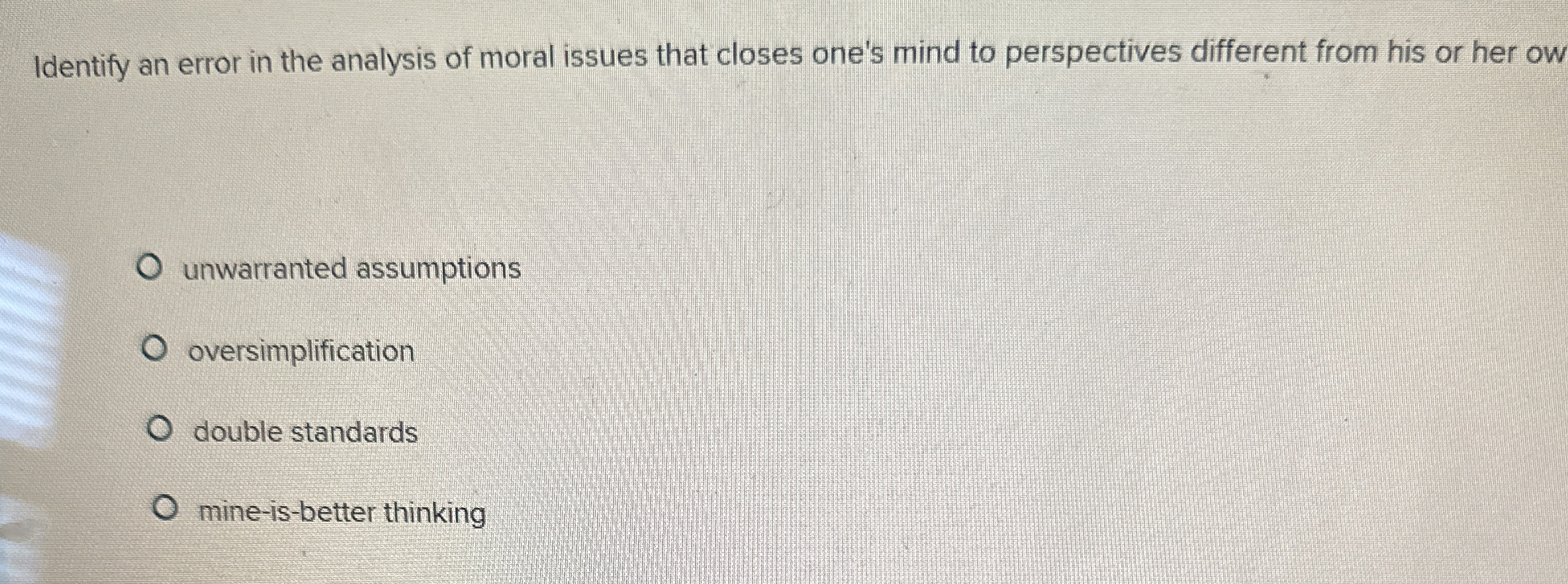 Solved Identify an error in the analysis of moral issues | Chegg.com