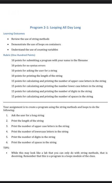 Solved Program 2-1: Looping All Day Long Learning Outcomes - | Chegg.com