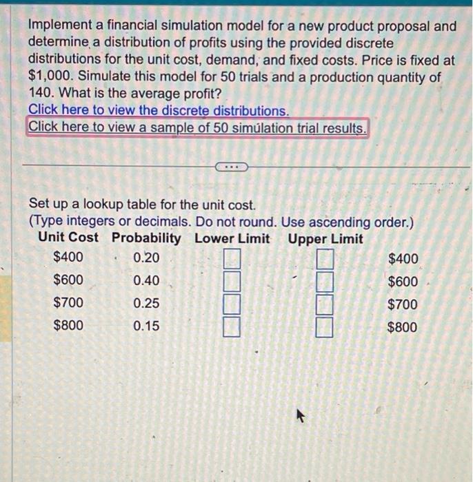Solved Implement a financial simulation model for a new | Chegg.com
