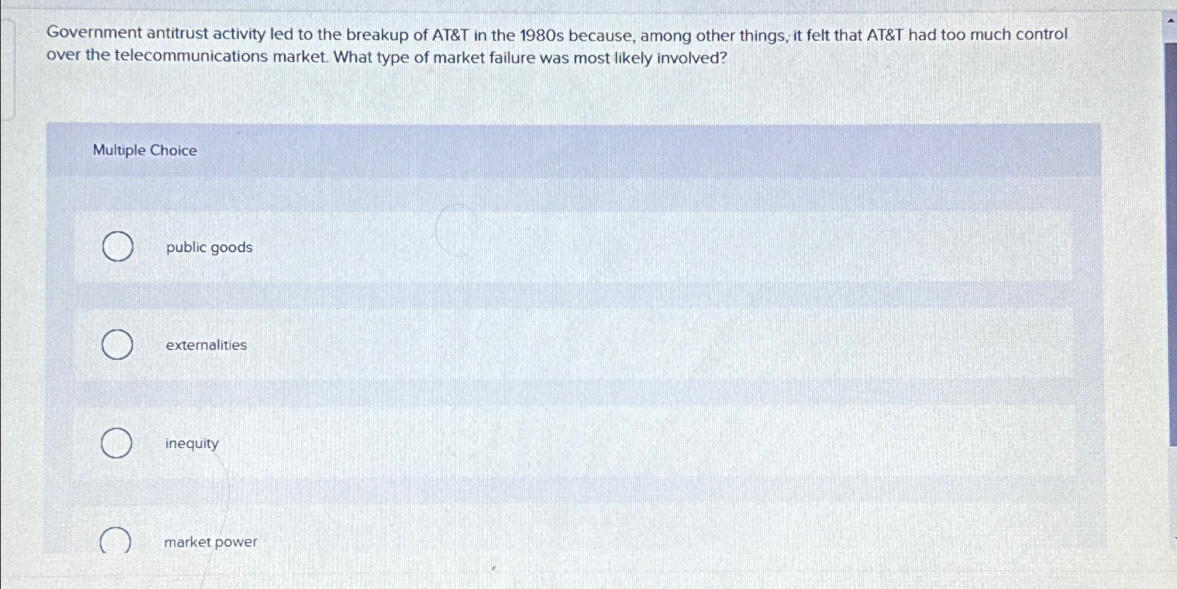 Solved Government antitrust activity led to the breakup of | Chegg.com