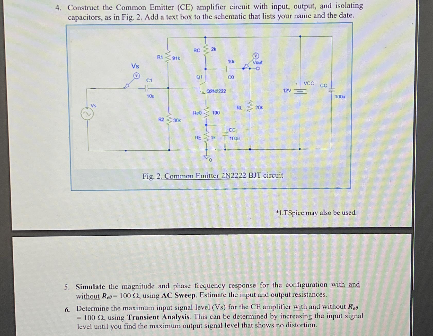Construct the Common Emitter (CE) ﻿amplifier circuit | Chegg.com
