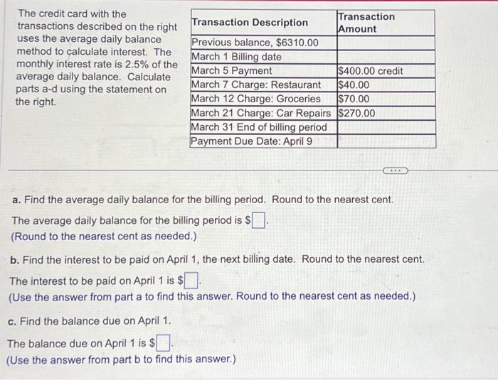 Solved The credit card with the transactions described on | Chegg.com