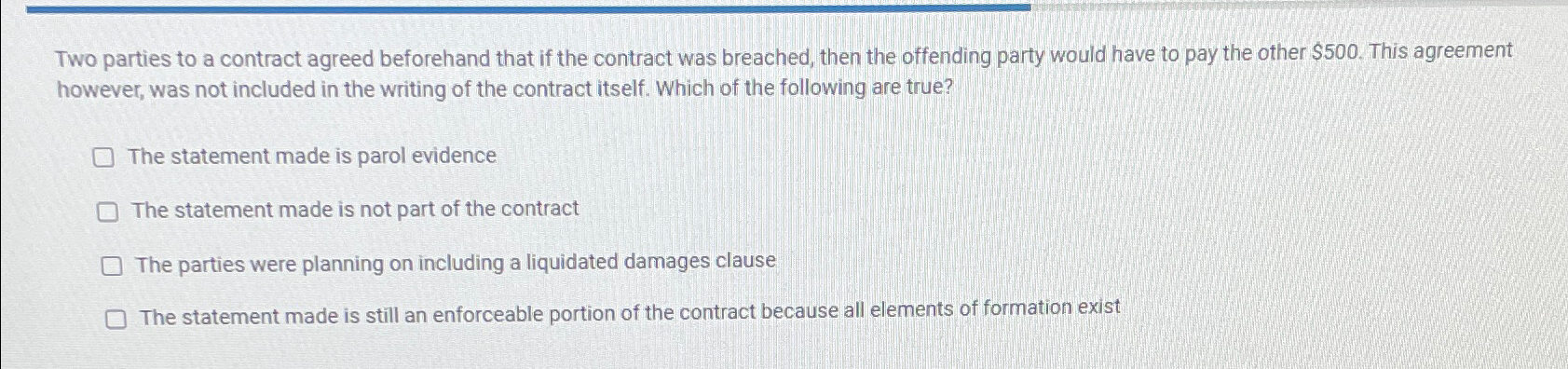 Solved Two parties to a contract agreed beforehand that if | Chegg.com
