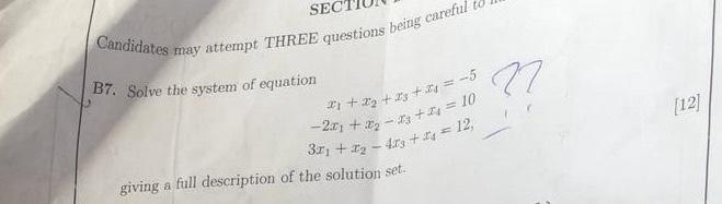 Solved SEC Candidates B7. Solve the system of equation s may | Chegg.com