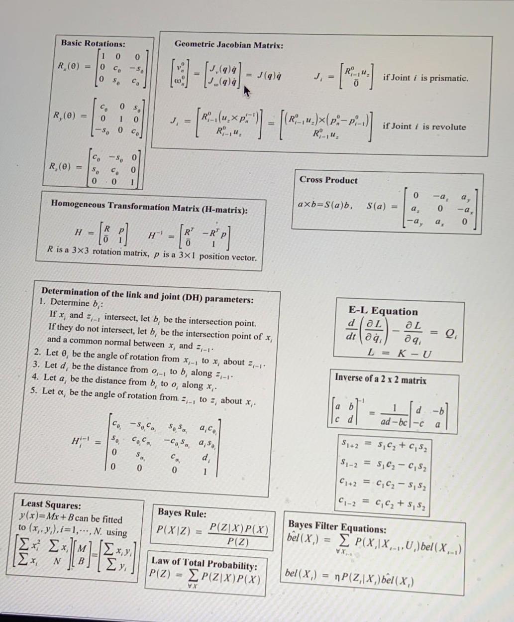 Geometric Jacobian Matrix: 0 Basic Rotations: 0 R (0) | Chegg.com