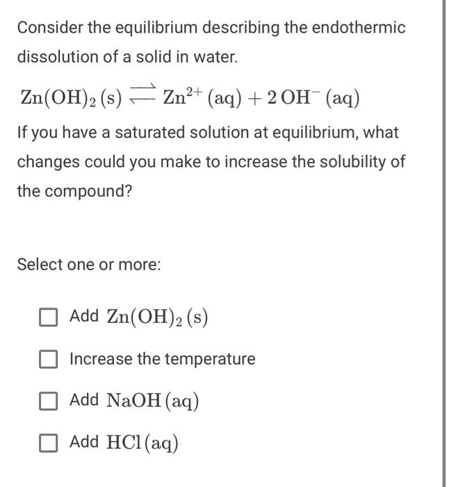 Solved Consider the equilibrium describing the endothermic | Chegg.com