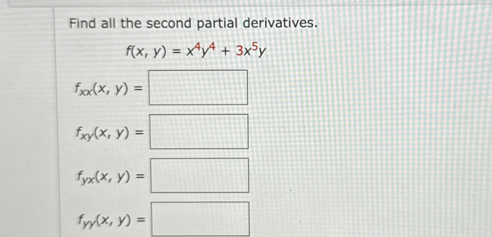 Solved Find all the second partial | Chegg.com