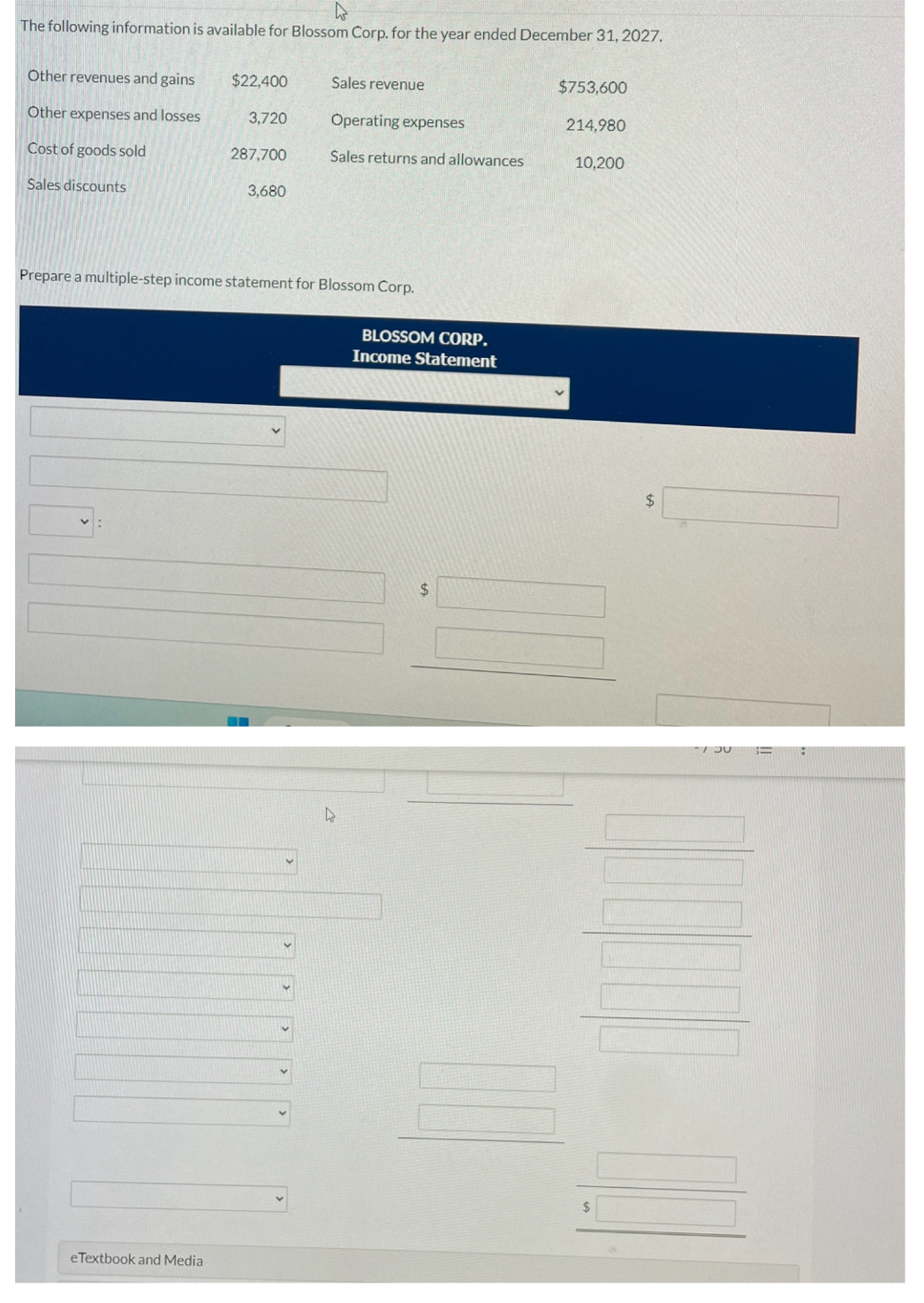 Solved The following information is available for Blossom | Chegg.com