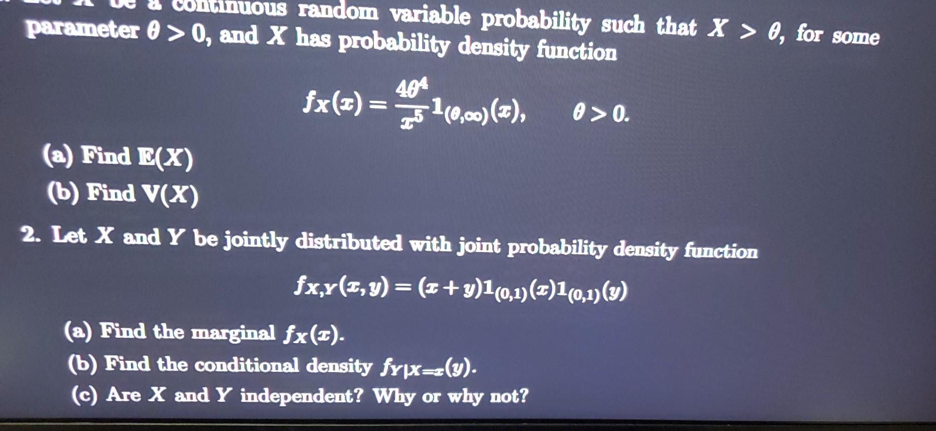 Solved parameter θ>0, and X random variable probability such | Chegg.com