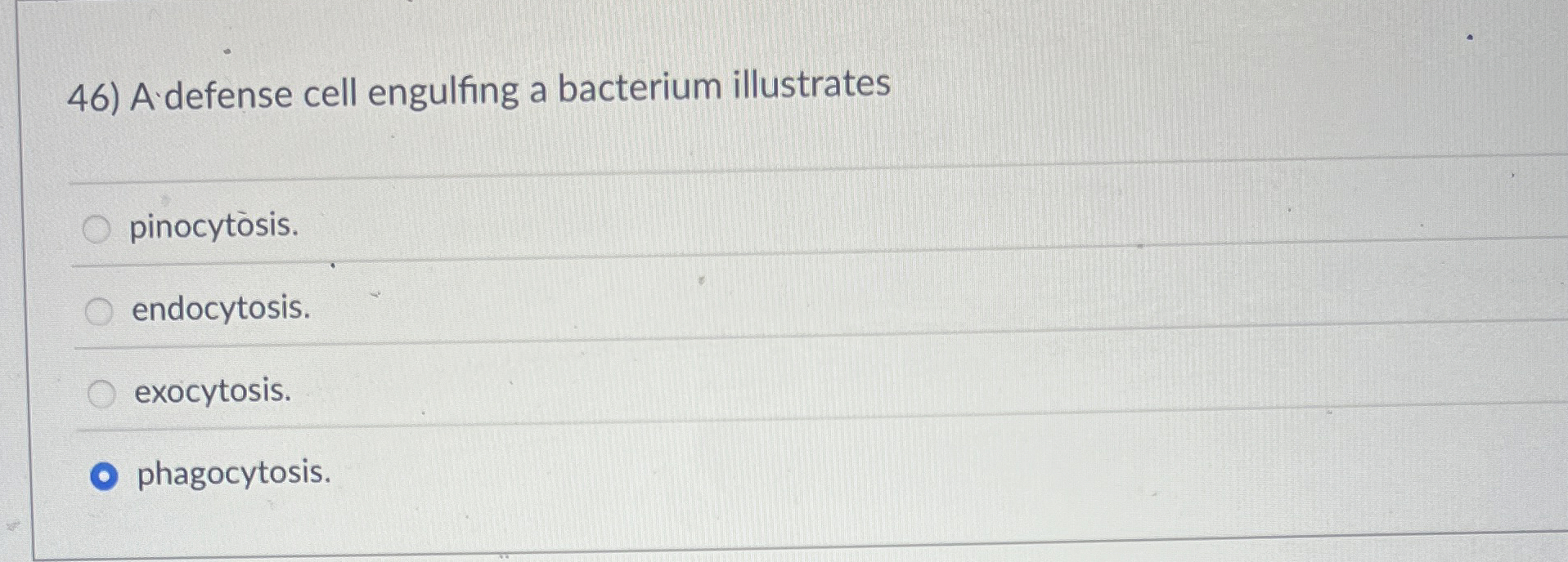Solved A defense cell engulfing a bacterium | Chegg.com
