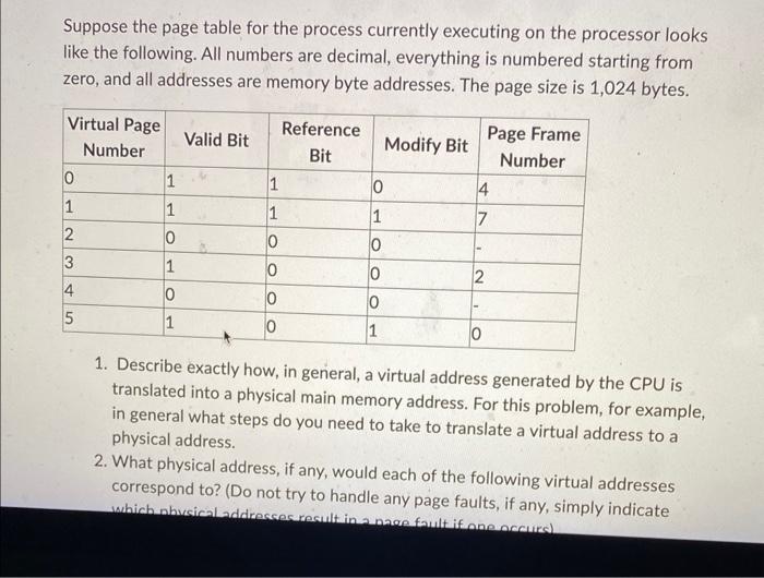 Solved Suppose the page table for the process currently | Chegg.com