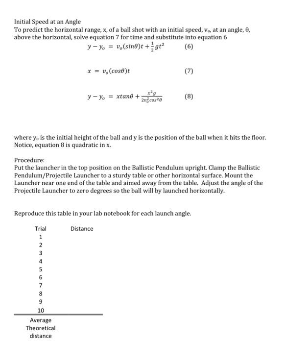 Solved Projectile Motion Materials: Pasco projectile | Chegg.com