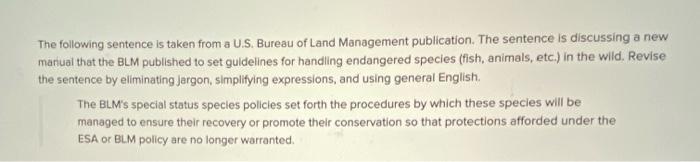 The following sentence is taken from a U.S. Bureau of | Chegg.com