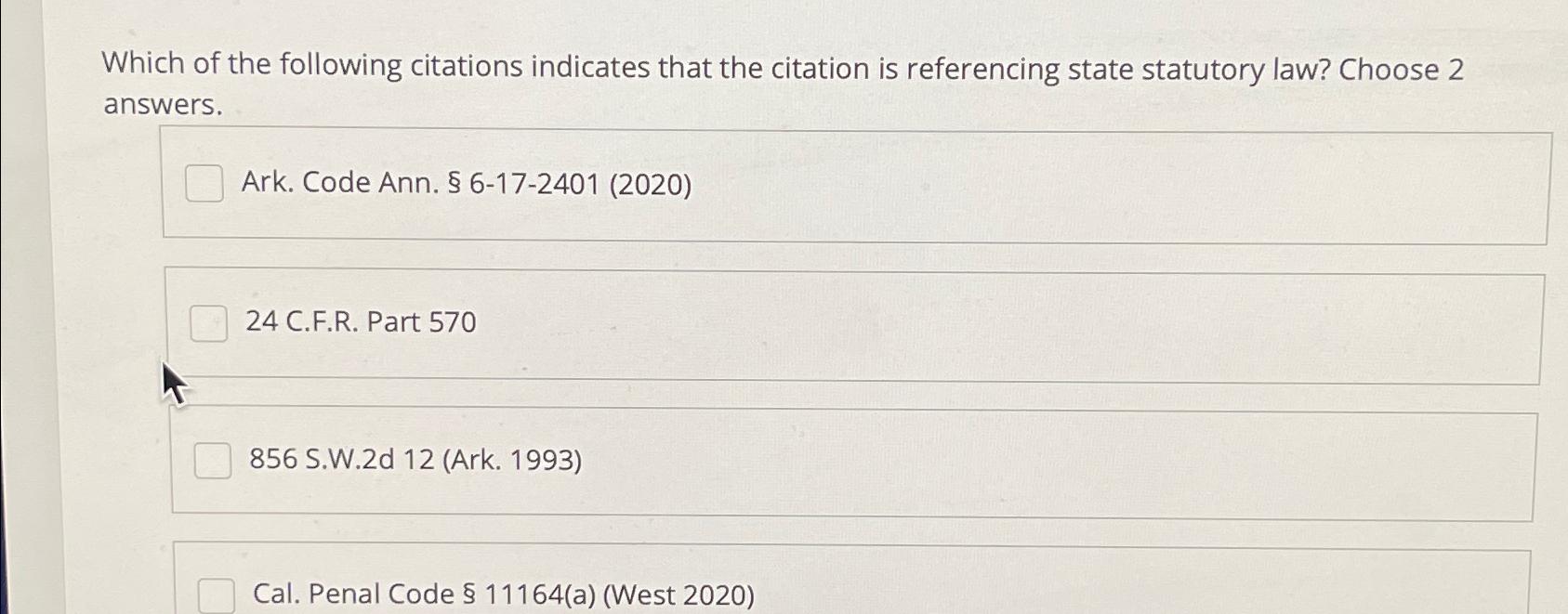Solved Which of the following citations indicates that the | Chegg.com