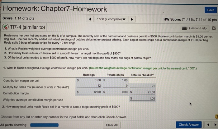 Solved Save Homework: Chapter 7-Homework Score: 1.14 of 2 | Chegg.com