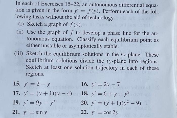 Solved In each of Exercises 15-22, an autonomous | Chegg.com