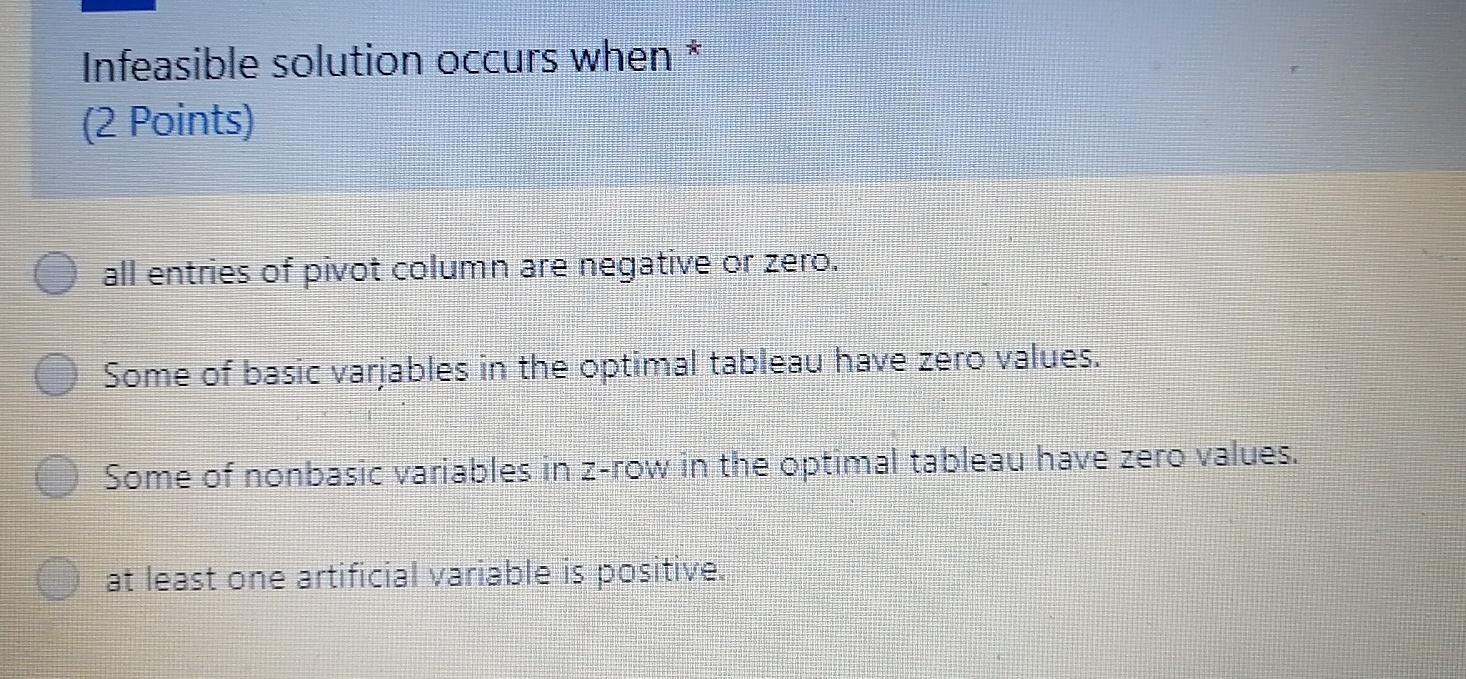 Solved Infeasible solution occurs when * (2 Points all | Chegg.com