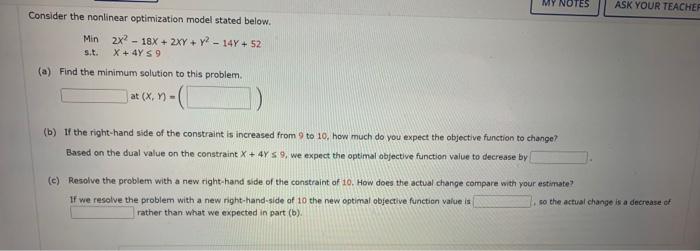 Solved Consider the nonlinear optimization model stated | Chegg.com