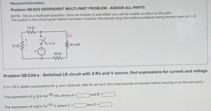 Solved Required information Problem 08.024 DEPENDENT | Chegg.com