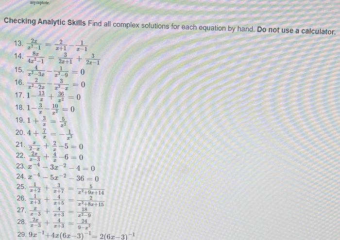 Checking Analytic Skills Find all complex solutions | Chegg.com