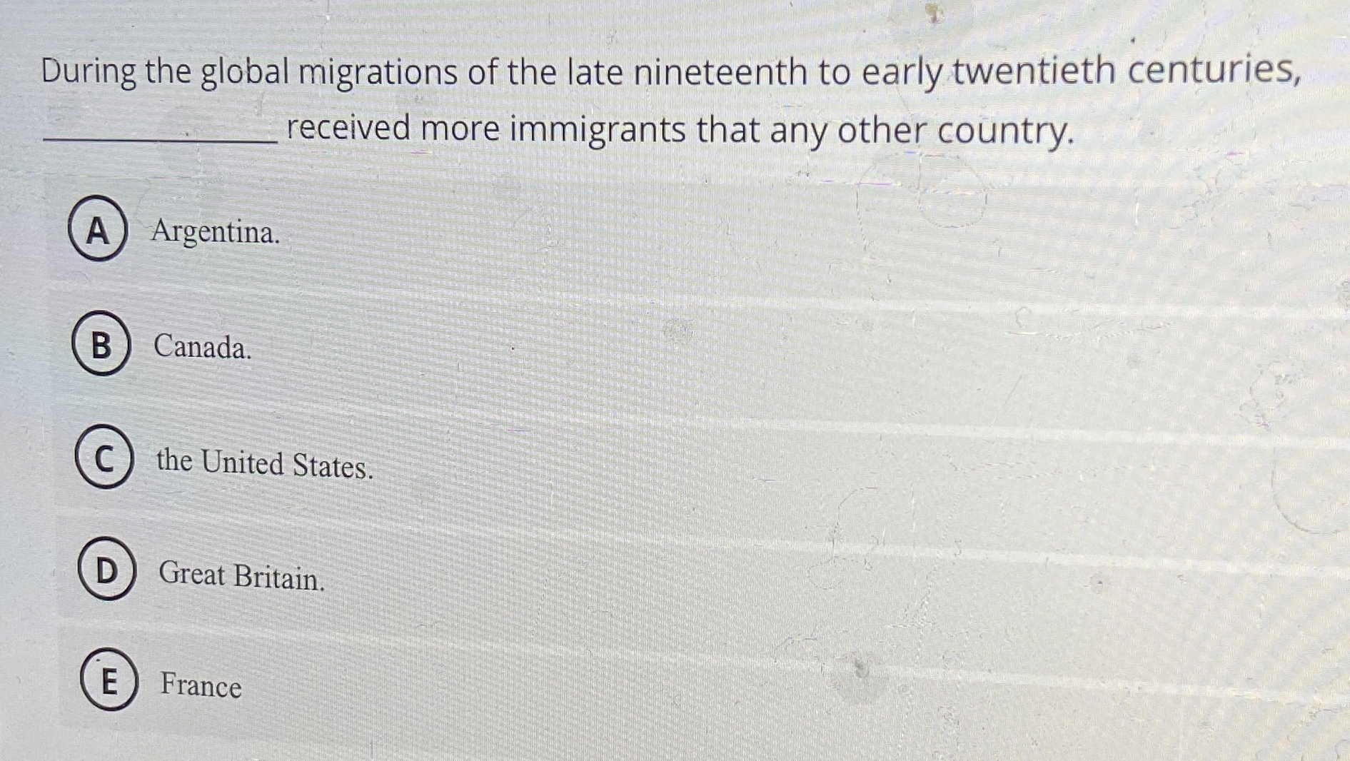 Solved During the global migrations of the late nineteenth | Chegg.com