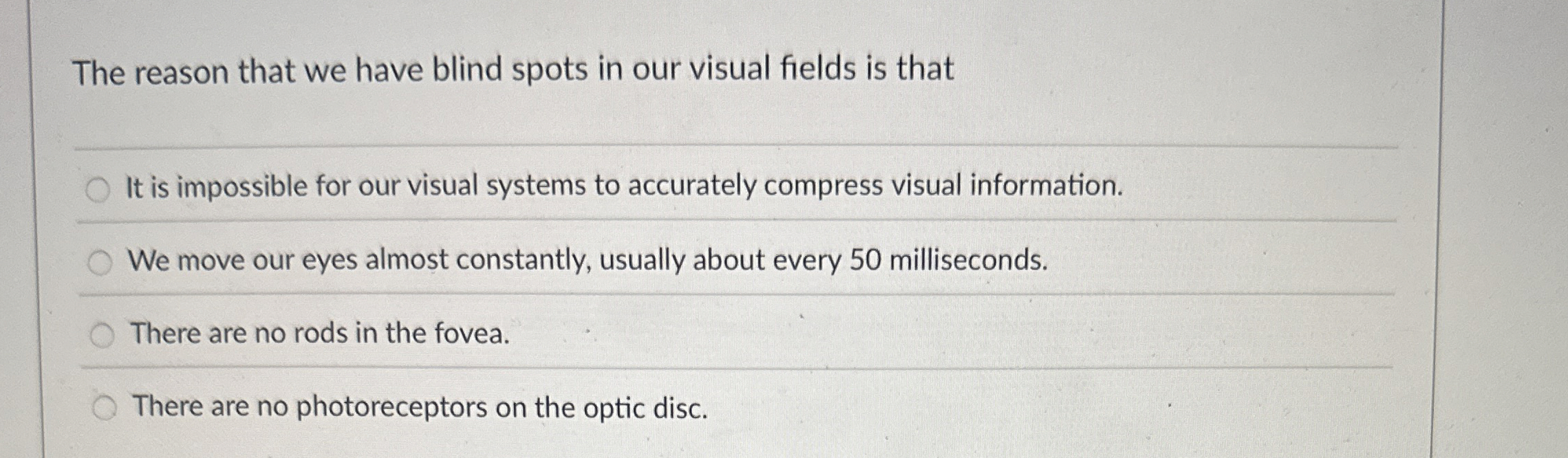 Solved The reason that we have blind spots in our visual | Chegg.com