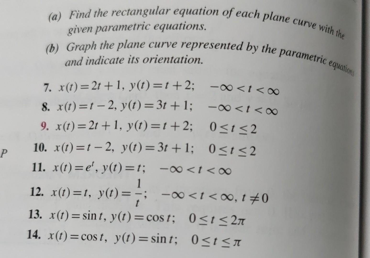 Solved (a) Find the rectangular equation of each plane curve | Chegg.com