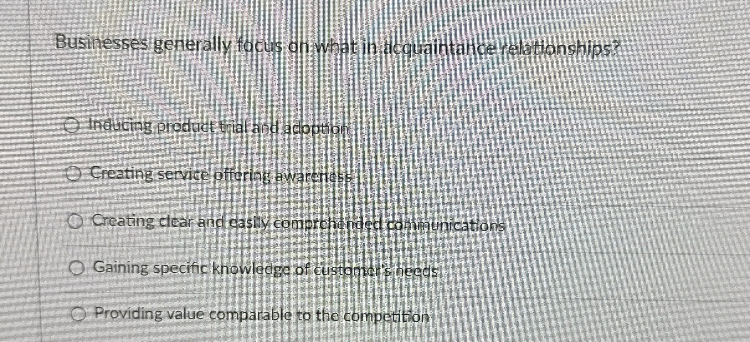 Solved Businesses generally focus on what in acquaintance | Chegg.com