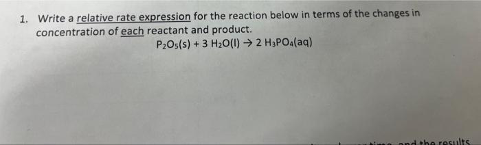 Solved write a relative rate expression for the reaction | Chegg.com
