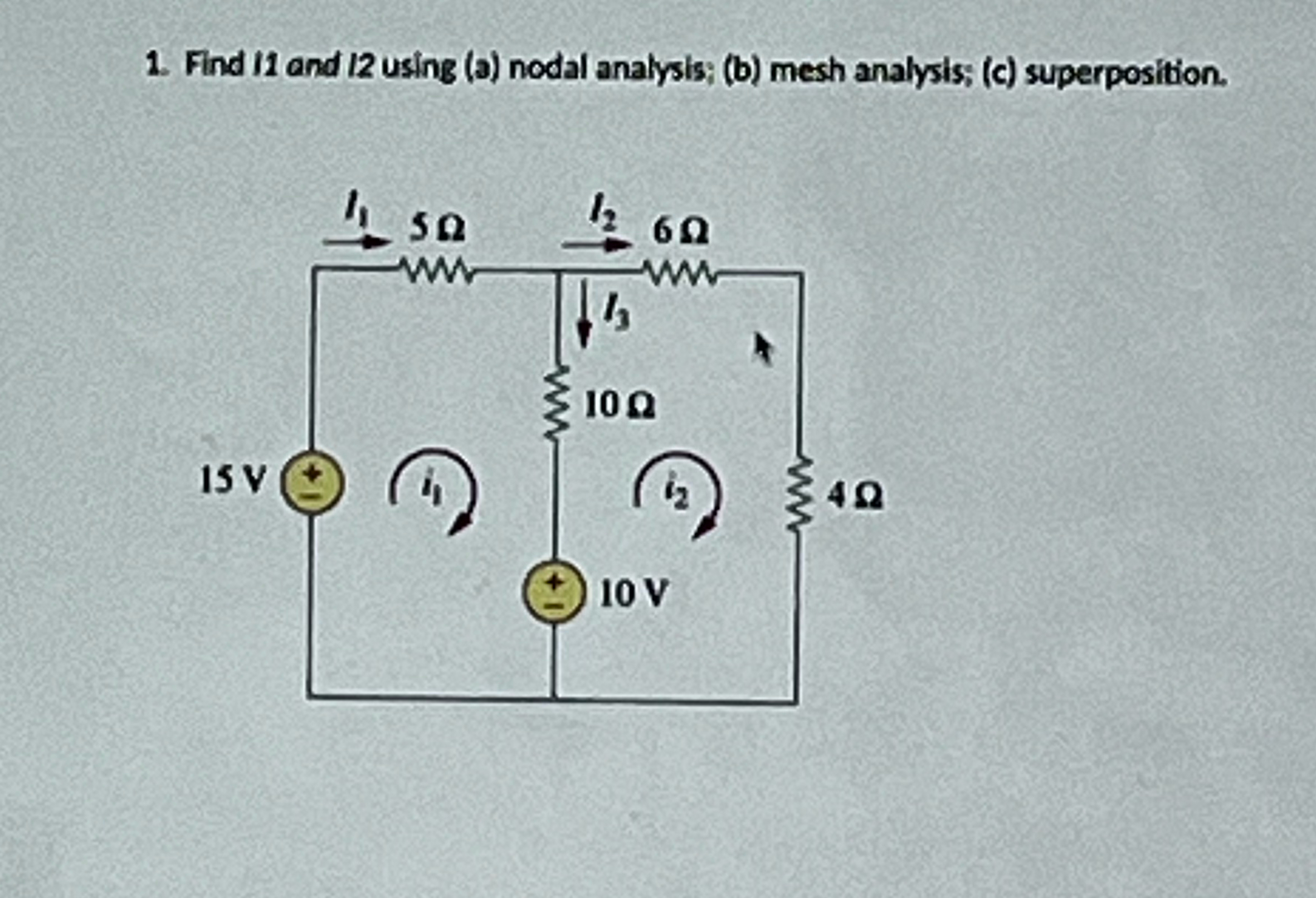 Solved Find I1 ﻿and I2 ﻿using (a) ﻿nodal analysis; (b) ﻿mesh | Chegg.com