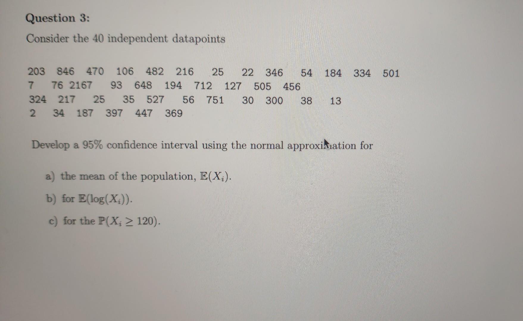 Solved Question 3: Consider the 40 independent datapoints | Chegg.com