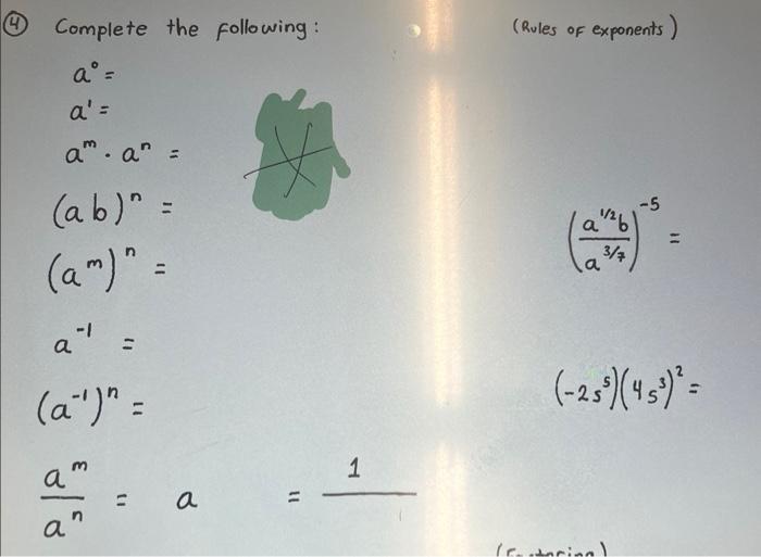 Solved (4) Complete the following: (Rules of exponents) | Chegg.com