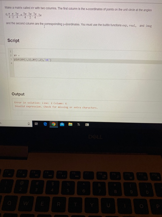 Solved Make a matrix called XY with two columns. The first | Chegg.com