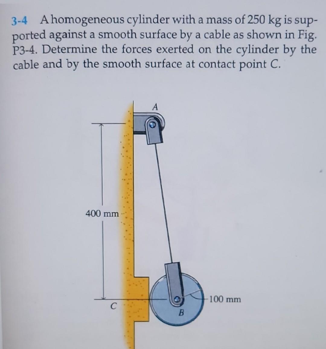 Solved 3-4 A homogeneous cylinder with a mass of 250 kg is | Chegg.com