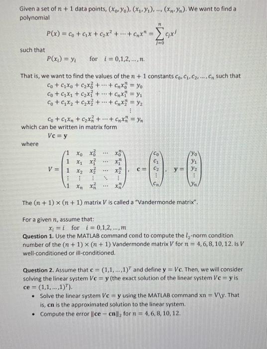 Solved Given a set of n+1 data points, | Chegg.com