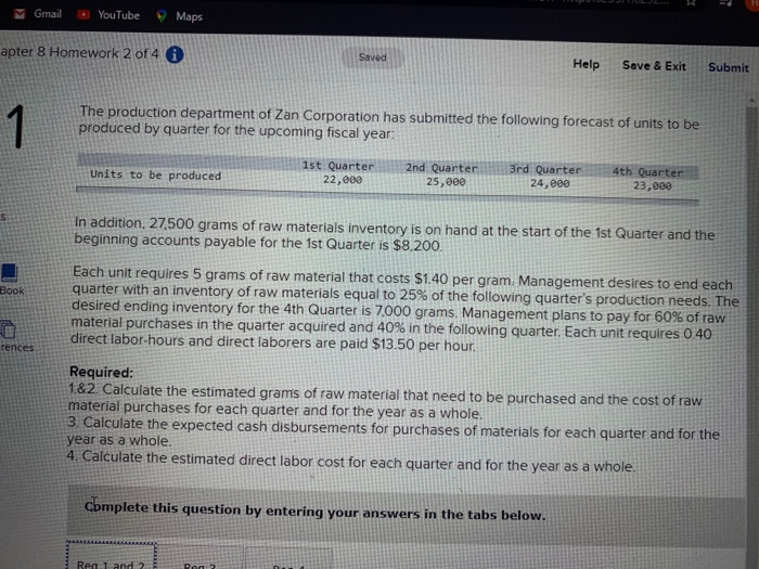 Solved Gmail YouTube Maps apter 8 Homework 2 of 4 A Saved | Chegg.com