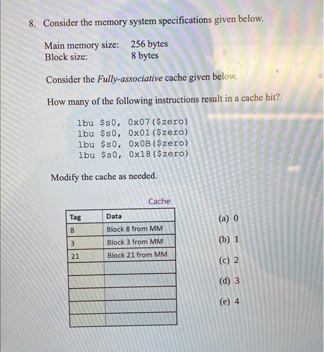 7. Consider the memory system specifications given | Chegg.com