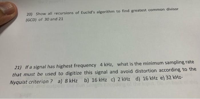 Solved 20) Show all recursions of Euclid's algorithm to find | Chegg.com