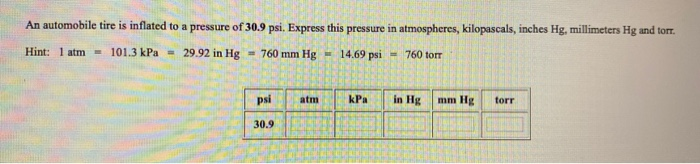 Solved An automobile tire is inflated to a pressure of 30.9 | Chegg.com