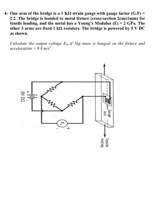 4- One arm of the bridge is a 1 K2 strain gauge with | Chegg.com